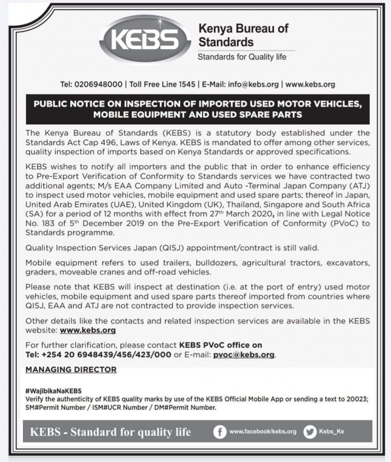 NTSA and KEBS adjust to COVID-19 pandemic | UKRoadRunner